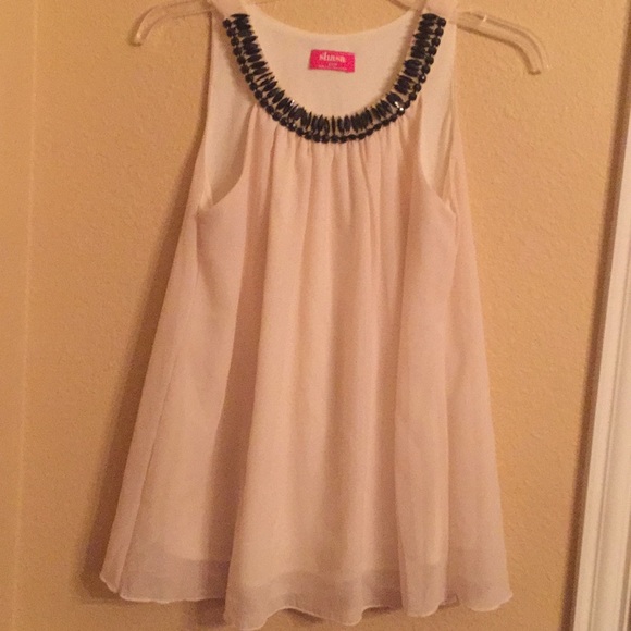 Shasa | Tops | Ivory Tank With Black Beading | Poshmark